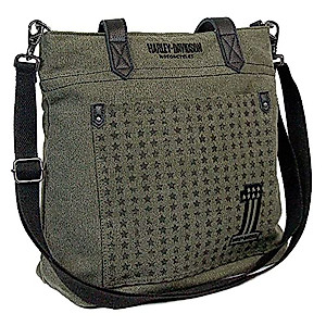 Harley-Davidson Women's Embroidered #1 Logo Distressed Denim Tote Bag - Olive