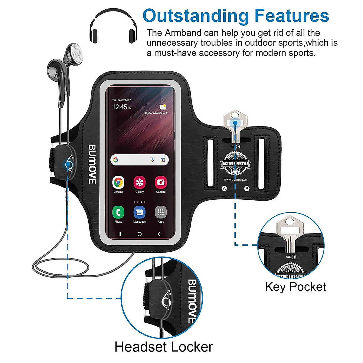 BUMOVE Running Armband for Samsung Galaxy S24 Ultra,S23 Ultra,S22 Ultra,S22 Ultra,Gym Workouts Sports Phone Arm Band, with Card Holder (Black)