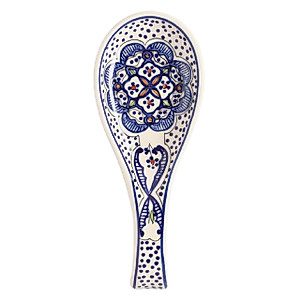 Ceramic Spoon Rest - Artisan Hand Crafted - Hand Painted Blue and White Spain and North Africa Art Deco - Kitchen Counter or Stove Top Utensil Rest