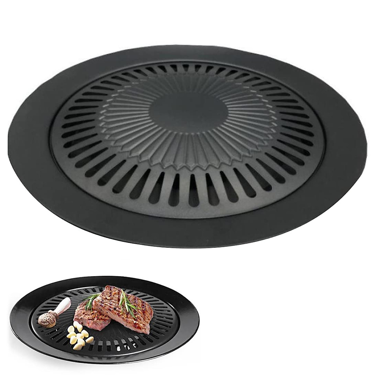 XJKLBYQ Non-Stick Grill Plate,Korean BBQ Grill,Grill Tray,Griddles Round Bakeware Household Ovenware for Any Stove