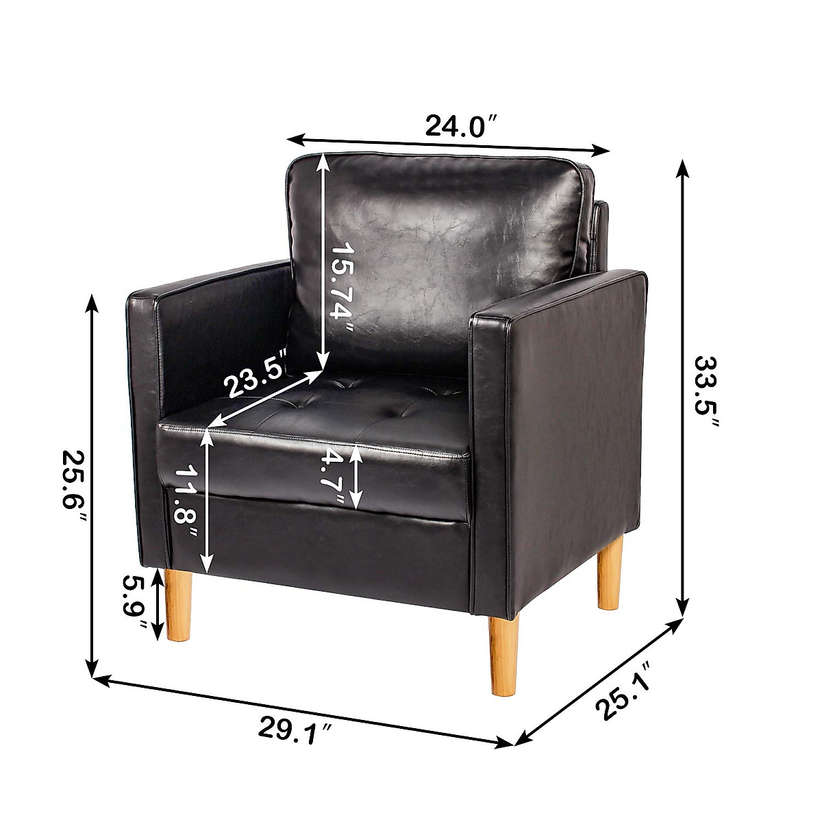 VAMEPOLE Black Leather Sectional Sofa Couch 3 Pieces, Loveseat and Accent Chair Stitching Tufted Cushion Suitable for Small Space, Office, Meeting Room, Living Room Furniture Sets