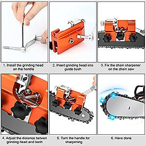 Augot Chainsaw Sharpener, Hand Crank Chainsaw Sharpening Kit with 5 Grinding Heads, Portable Chainsaw Chain Sharpener Jig Fit All Kinds of Chain Saws and Electric Saws, for Lumberjack or Garden Worker
