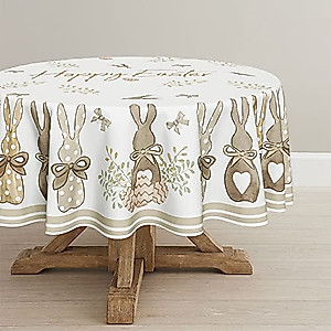 Horaldaily Easter Tablecloth 70x70 Inch Round, Spring Carrots Bunny Table Cover for Party Picnic Dinner Decor