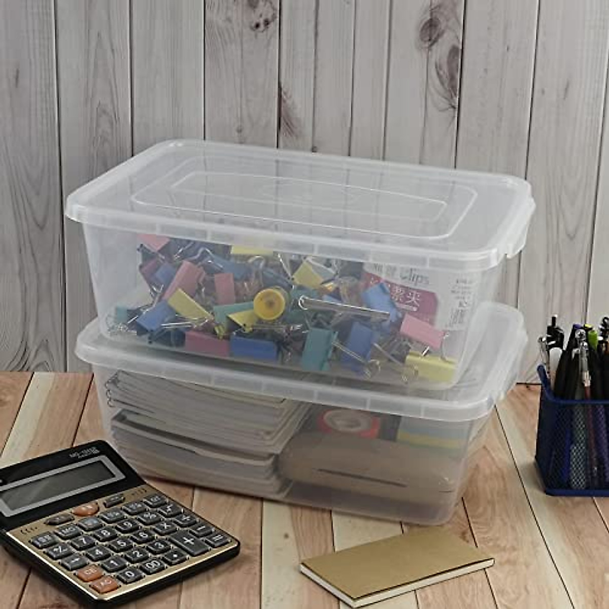 Pekky 13 Quart Plastic Bins Boxes with Lid, 3 Packs