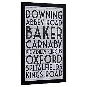 Amazon Brand – Stone & Beam Modern Black & White London Street London Street Names Print Wall Art, Black Frame, 18" x 26"