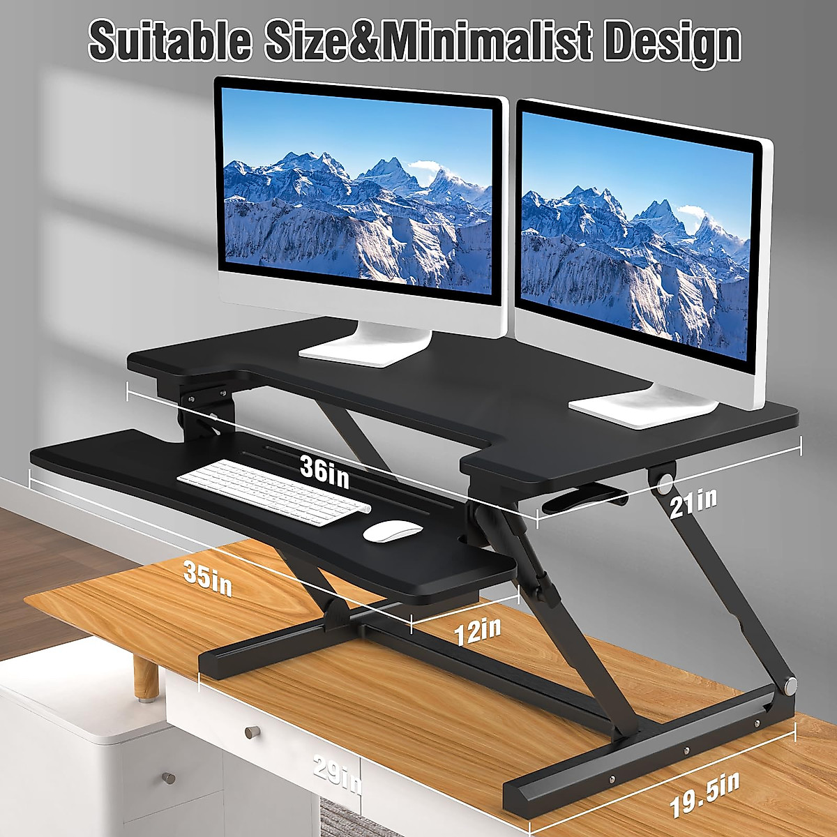 LETIANPAI 36 inch Standing Desk Converter,Height Adjustable Sit to Stand up Desk Riser,with Wide Keyboard Tray,Dual Computer Monitors and Laptop Workstation for Home Office