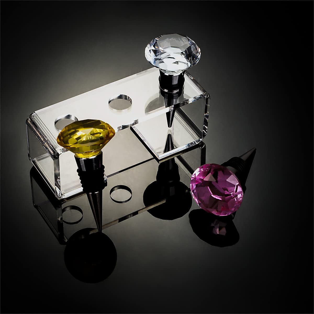 Crystal Wine Stoppers for Wine Bottle - Best Wine Bottle Stoppers 3 Color crystal Wine Stoppers with Rack Best Wine Gift…