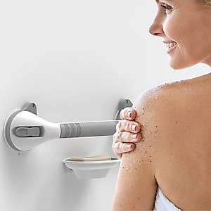 AquaChase Suction Shower Grab Bar with Indicators, Tool-Free Installation, Steady Handle for Balance Assist for Bathtub, Toilet, Bathroom (White/Grey, Pack of 2, 17in)