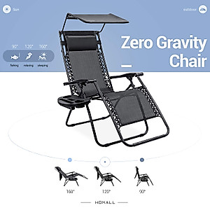Homall Zero Gravity Chair Patio Lawn Chair Lounge Chair Folding Recliner Adjustable Outdoor with Canopy Shade,Cup Holder (Black)