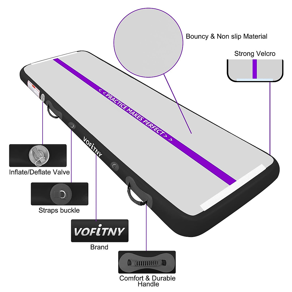 10 ft VOFiTNY Inflatable Gym Mats 4-in Thick Air Mat Tumble Track for home/gymnastics/cheer/tumbling