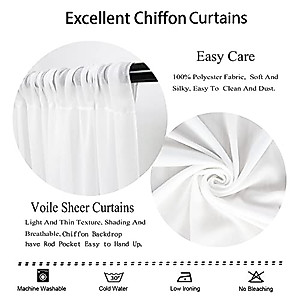 White Chiffon Backdrop Curtain-2 Panels 29"x120" Chiffon Wedding Backdrop Drapes Beach Curtains for Living Room Voile Window Curtain Photography Backdrop for Wedding Ceremony (29''x120''x2pcs, White)