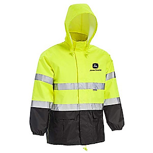 John Deere Unisex High Visability ANSI Class III Rain Suit Jacket and Bib with Color Block, High Visability, Water Resistant, and Reflective 3M Tape, Yellow, Black, X-Large (JD44530/XL)