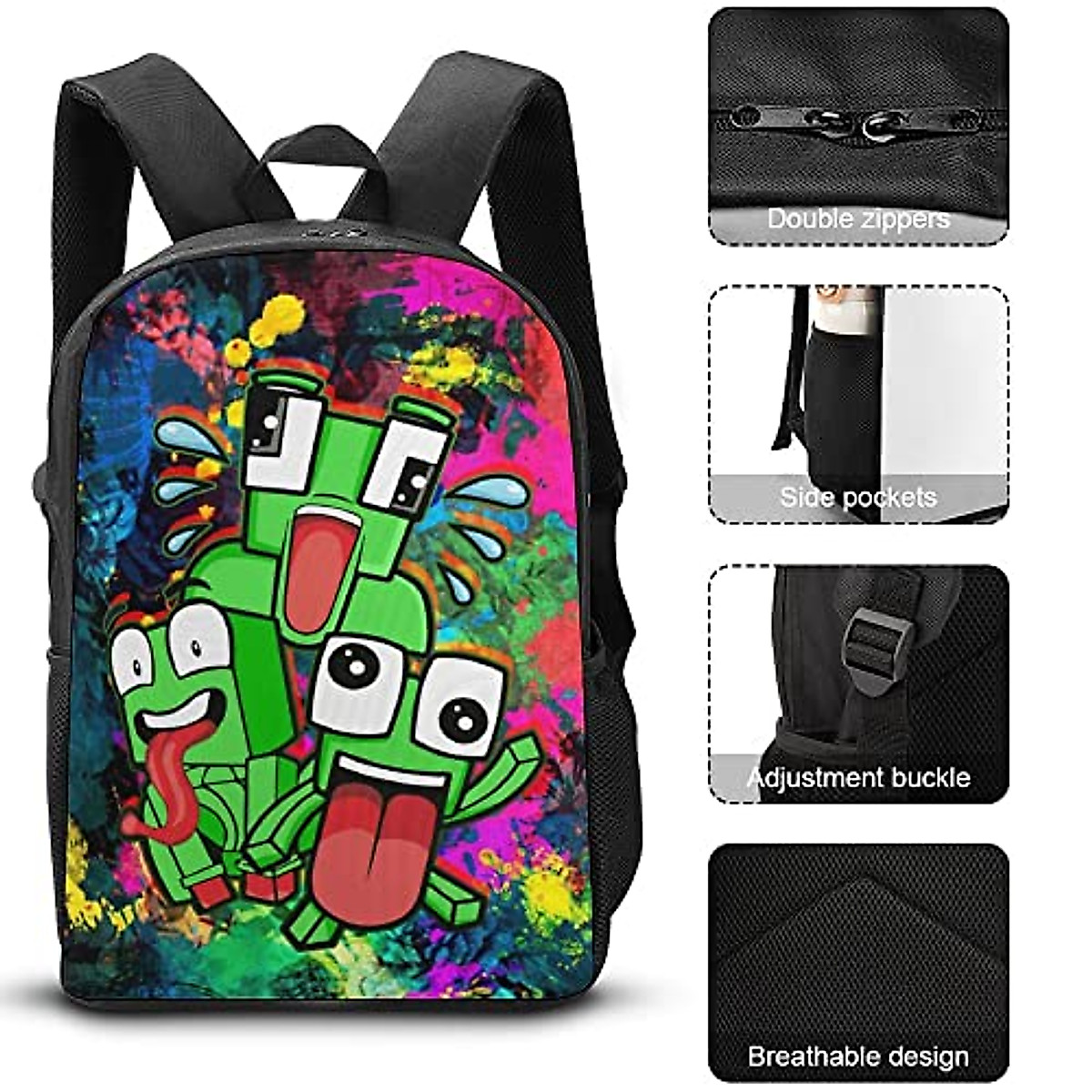 3D Printed Game Backpack Cartoon Adjustable Shoulder Strap Daypack Hiking Camping Laptop Backpack With Pencil Case Style-2, 17 Inch