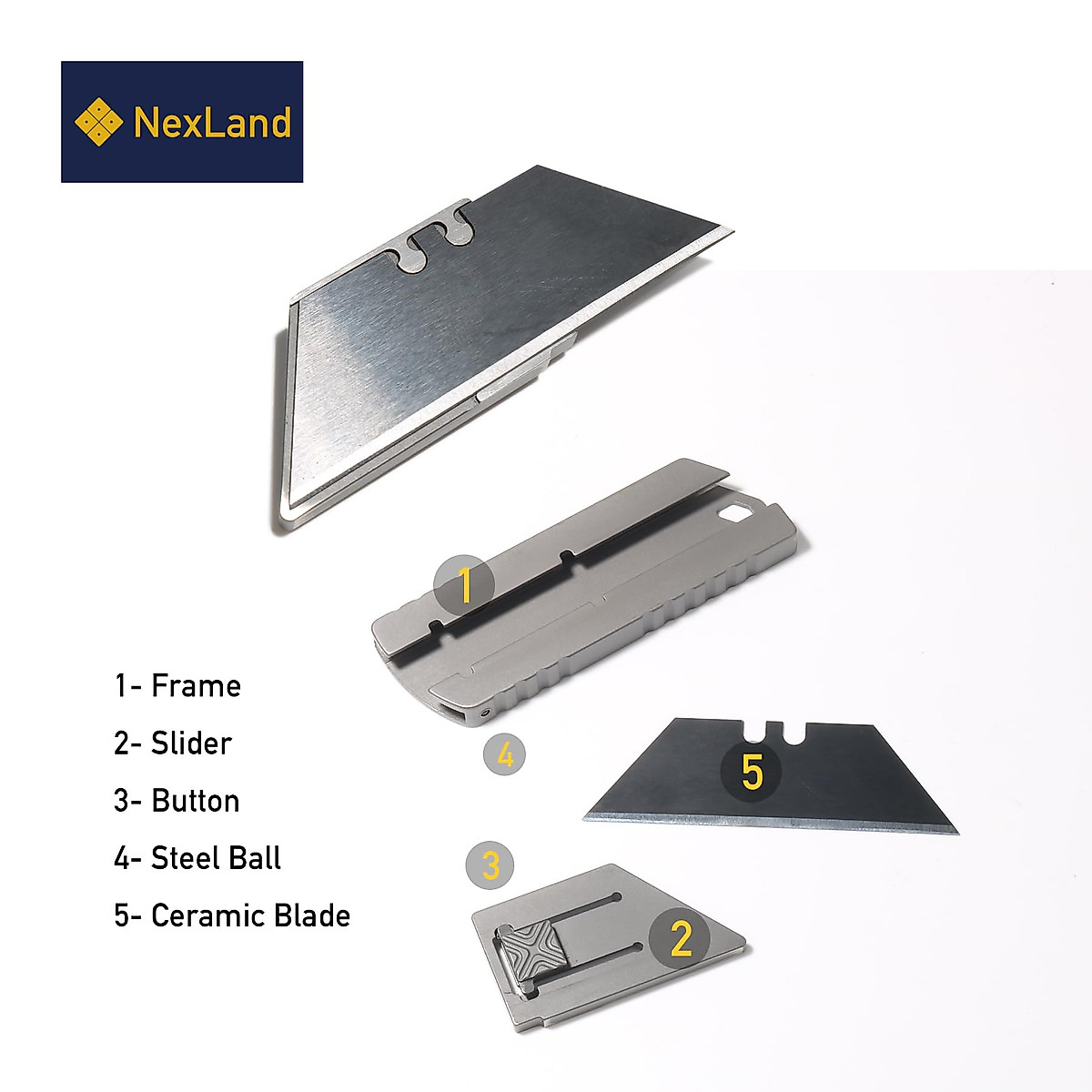 NexLand S01-T06 Sliding Utility Knife Titanium Construction with Black Ceramic Blade Razor Sharp for EDC 1pc
