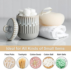 MISSYSSIM Qtip Holder Dispenser Bathroom Canisters Jar with Lid - 14 oz Ceramic Apothecary Canister for Cotton Ball Swabs Round Pads Floss Bath Salts Candy Vanity Makeup Organizer Storage