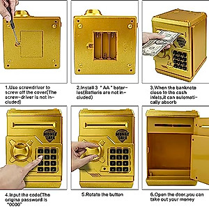 HUSAN Piggy Banks Money Banks for Kids, Electronic Password Code Money Banks ATM Banks Box Coin Bank for Children Boys and Girls (Gold)