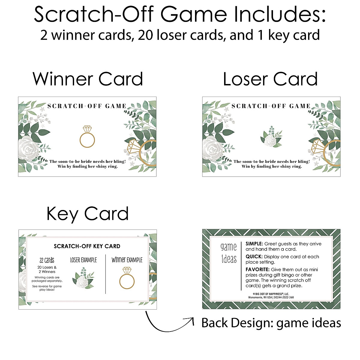 Big Dot of Happiness Boho Botanical Bride - Greenery Bridal Shower and Wedding Party Game Scratch Off Cards - 22 Count