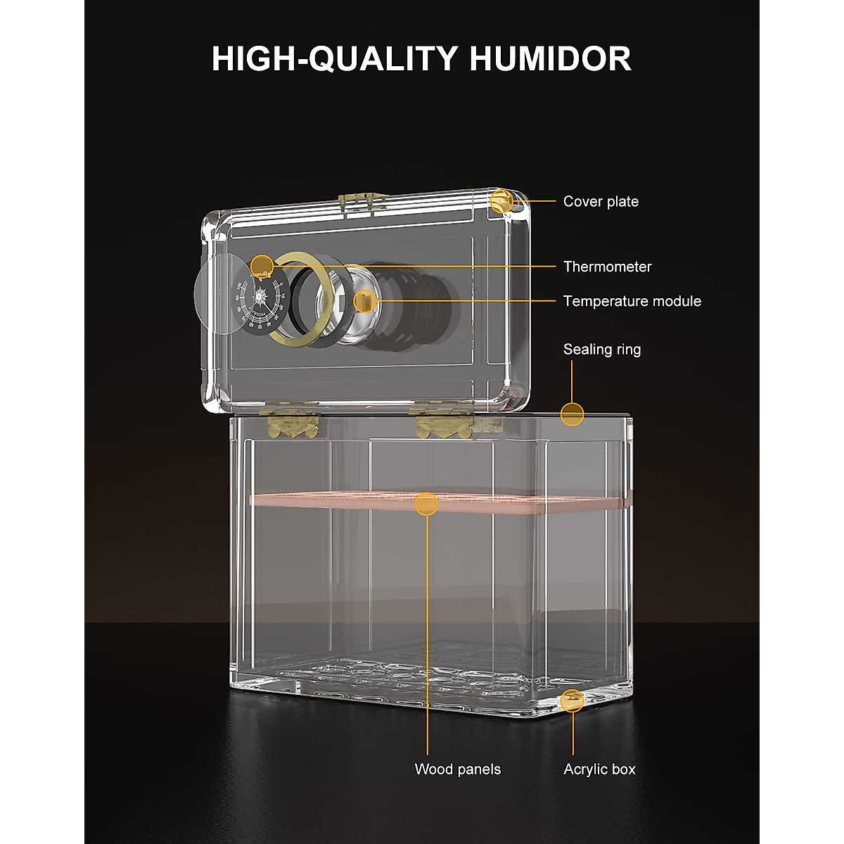 TISFA Acrylic Cigar Humidor with Humidifier and Hygrometer, Desktop Cigar Case Box with Spanish Cedar Cigar Tray That can Hold About 18-50 Cigars