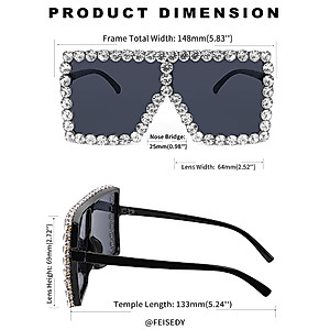 FEISEDY Oversized Sparkling Crystal Sunglasses Disco Diamond Flat Top Fashion Square Large Shades B2782