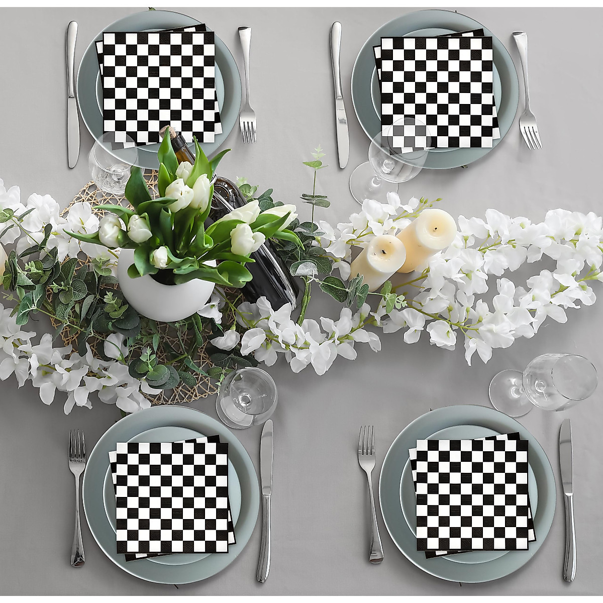 Gift Boutique 100 Black & White Checkered Luncheon Napkins Disposable Paper Checkered Plaid Lunch Napkin for Racing Car Picnic Camping Birthday Party