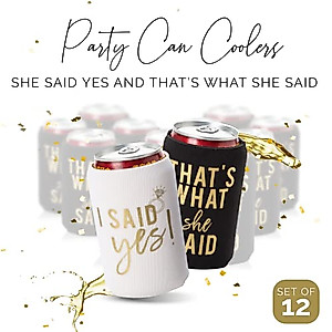 I Said Yes and That's What She Said Bachelorette Party Can Coolers, Set of 12 Beer Can Coolies, Perfect Bachelorette Party Decorations and Bridesmaid Gifts (Black)