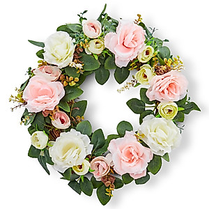 Adeeing Artificial Flower Swag 22-Inch Rose Peony Swag Arch Wreath Centerpiece for Wedding Home Room Garden Lintel Decoration,Pink Peonies