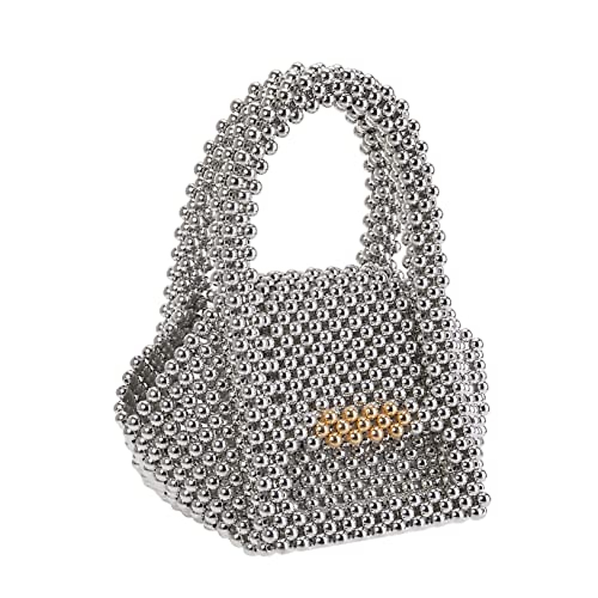 YUSHINY Small Acrylic Beaded Handbag Gold Stick Closure Cube Clutch for Wedding Evening Party (Silver)