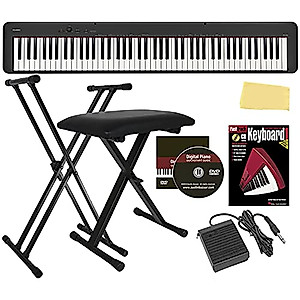 Casio CDP-S150 88-Key Compact Digital Piano Bundle with Adjustable Stand, Bench, Sustain Pedal, Instructional Book, Austin Bazaar Instructional DVD, and Polishing Cloth
