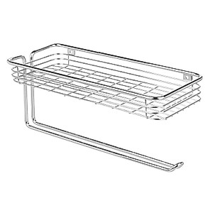 mDesign Paper Towel Holder with Spice Rack and Multi-Purpose Shelf - Wall Mount Storage Organizer for Kitchen, Pantry, Laundry, Garage - Durable Metal Wire Design - Chrome