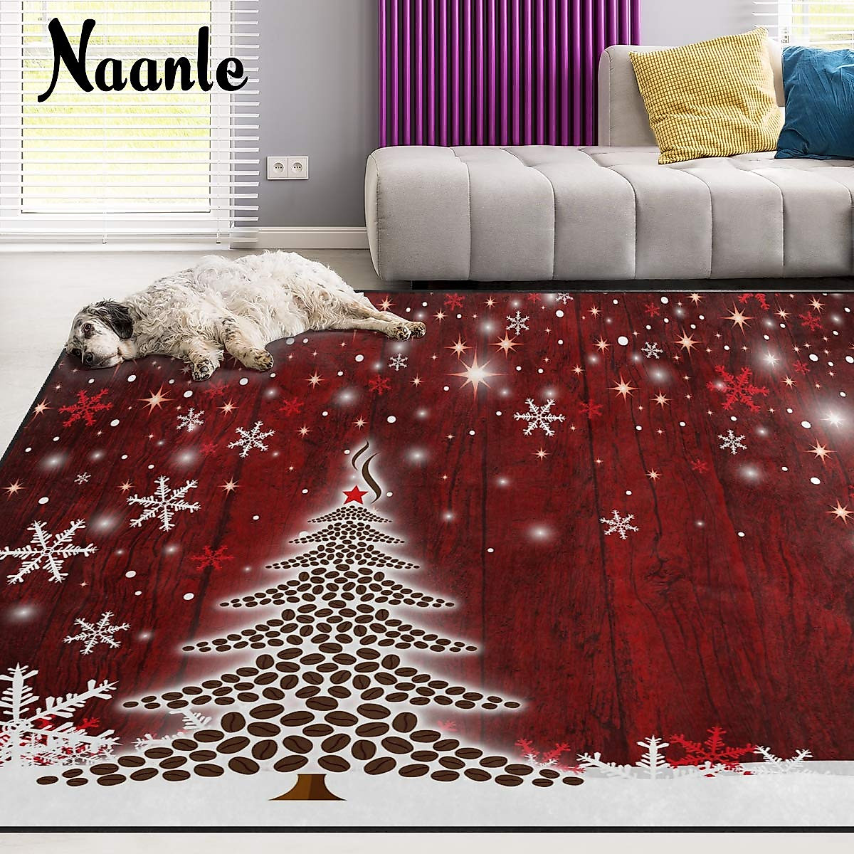 Naanle Winter Holiday Area Rug 3'x5', Christmas Tree Snowflake Polyester Area Rug Mat for Living Dining Dorm Room Bedroom Home Decorative