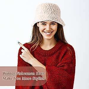 SATINIOR 3 Pcs Fuzzy Bucket Hat Faux Fur Bucket Hat Winter Fluffy Bucket Hat Wide Brim Cloche Hat Fisherman Cap for Women Men