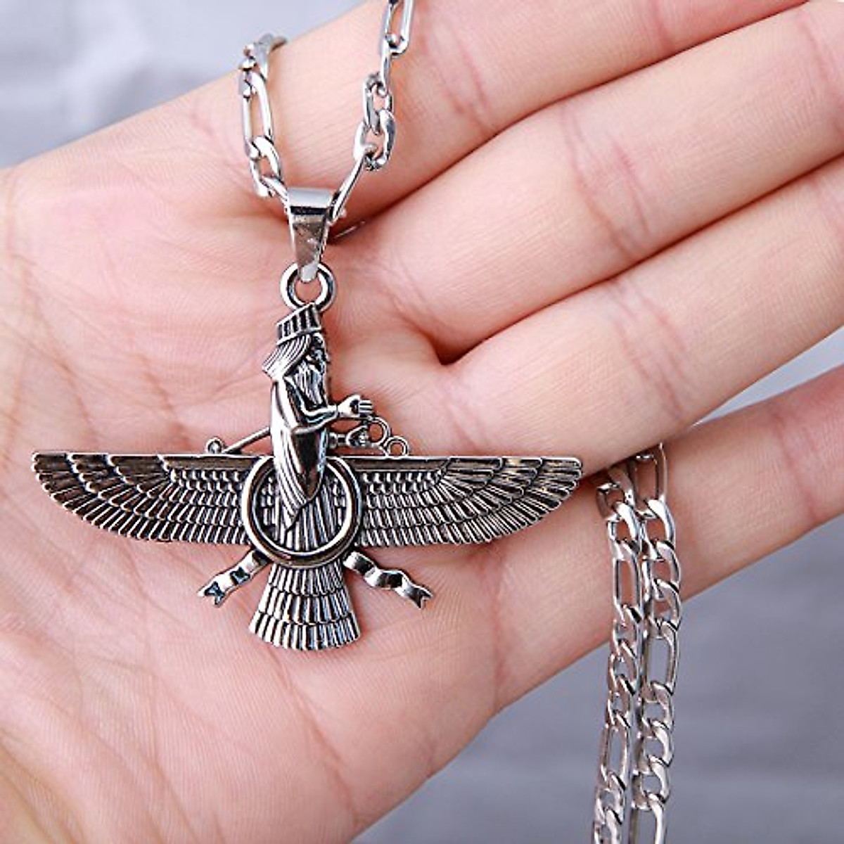 Asoodehdelan Medium Silver Pt Farvahar Necklace Iranian Persian Art Iran Persia Faravahar Gift (18" Chain)