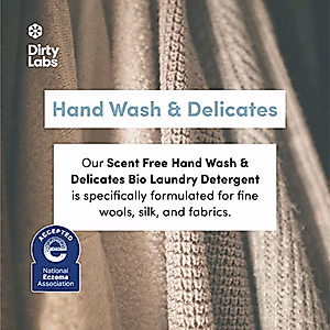 Dirty Labs | Hand Wash and Delicates | Scent Free | 32 Loads (8.6 fl oz) | Bio Enzyme Liquid Laundry Detergent | For Fine Silks, Wools, Handwash Garments | Hyper-Concentrated | Non Toxic, Biodegradable | Stain & Odor Removal
