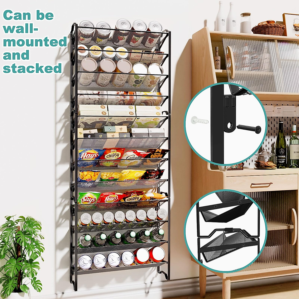 Simple Trending 2-Pack 4 Tier Spice Rack Organizer,Stackable Kitchen Counter Shelves,for Cabinet,Countertop,Pantry, Door or Wall Mount, Metal Mesh,(Jars not Included), Black