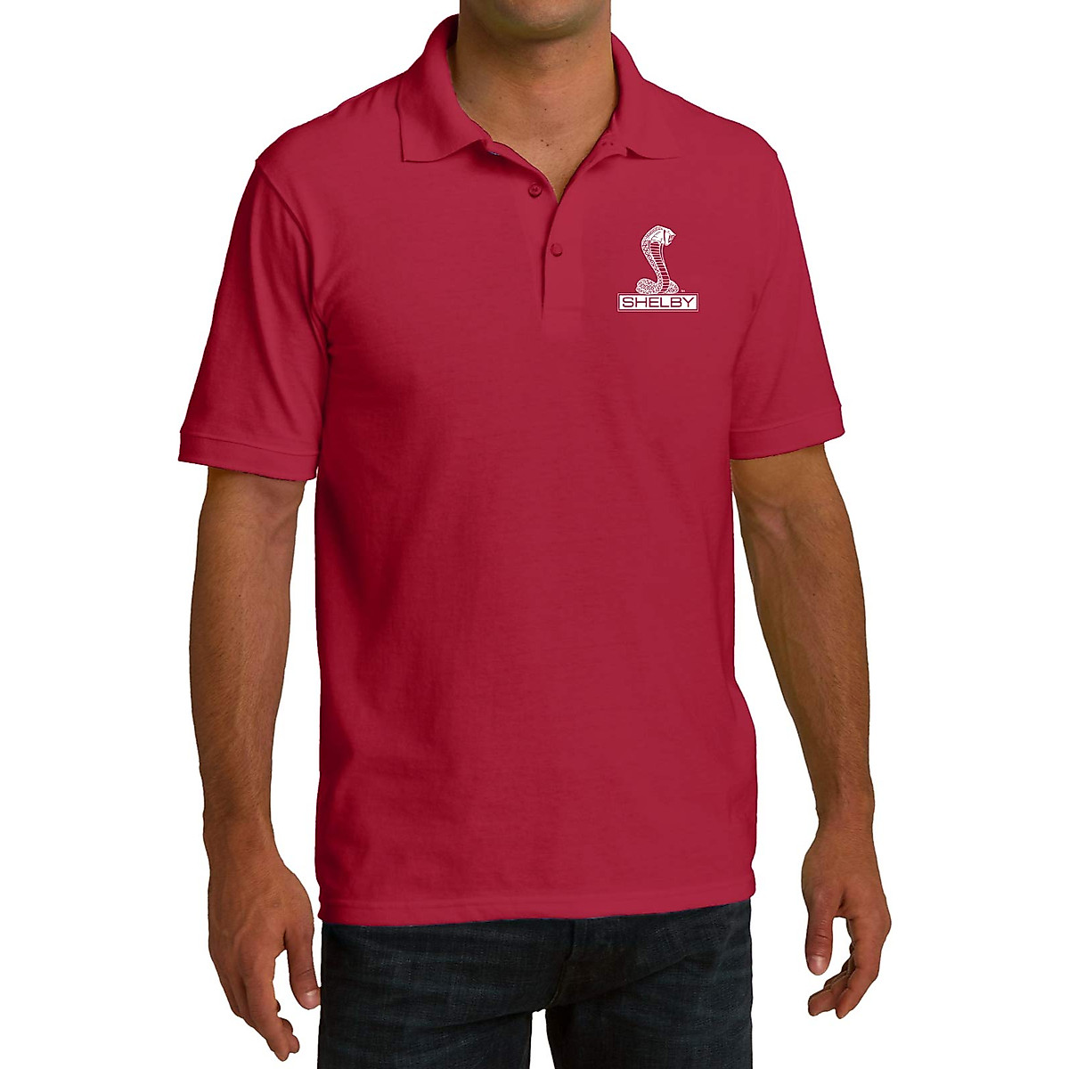Ford Shelby Cobra Pocket Print Pique Polo, Red Small