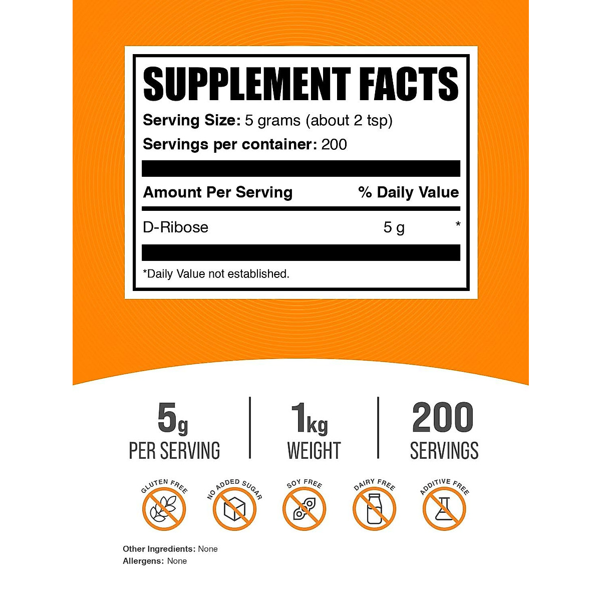BulkSupplements.com D-Ribose Powder - D-Ribose Supplement, for Energy Support - Unflavored & Gluten Free, 5g per Serving, 1kg (2.2 lbs) (Pack of 1)