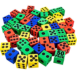 50 Pk Foam Dice, Large Foam Dice for Classroom, Quiet Soft Dice for Children Students Teachers