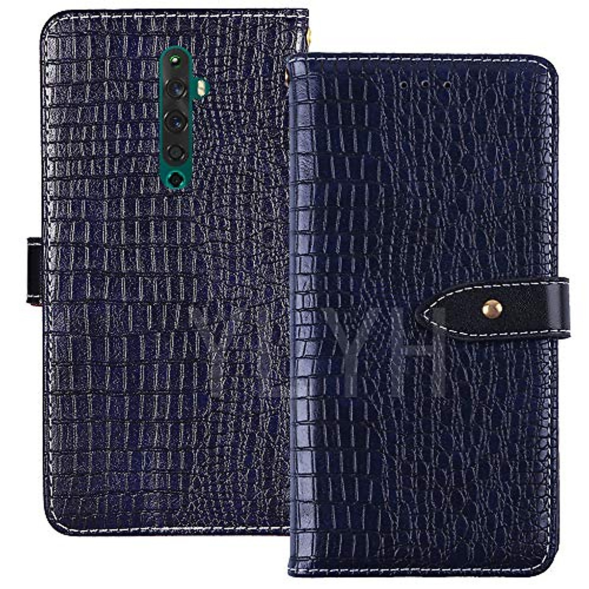 YLYT Shockproof - Blue Flip Leather TPU Silicone Luxury Cover Stand Wallet Case for Oppo Reno2 6.5 inch Card Slots Pouch Skin