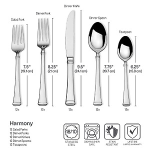 Mikasa Harmony 65 Piece Silverware Set, 18.10 Polished Mirror Stainless Steel, Service for 12 with Set