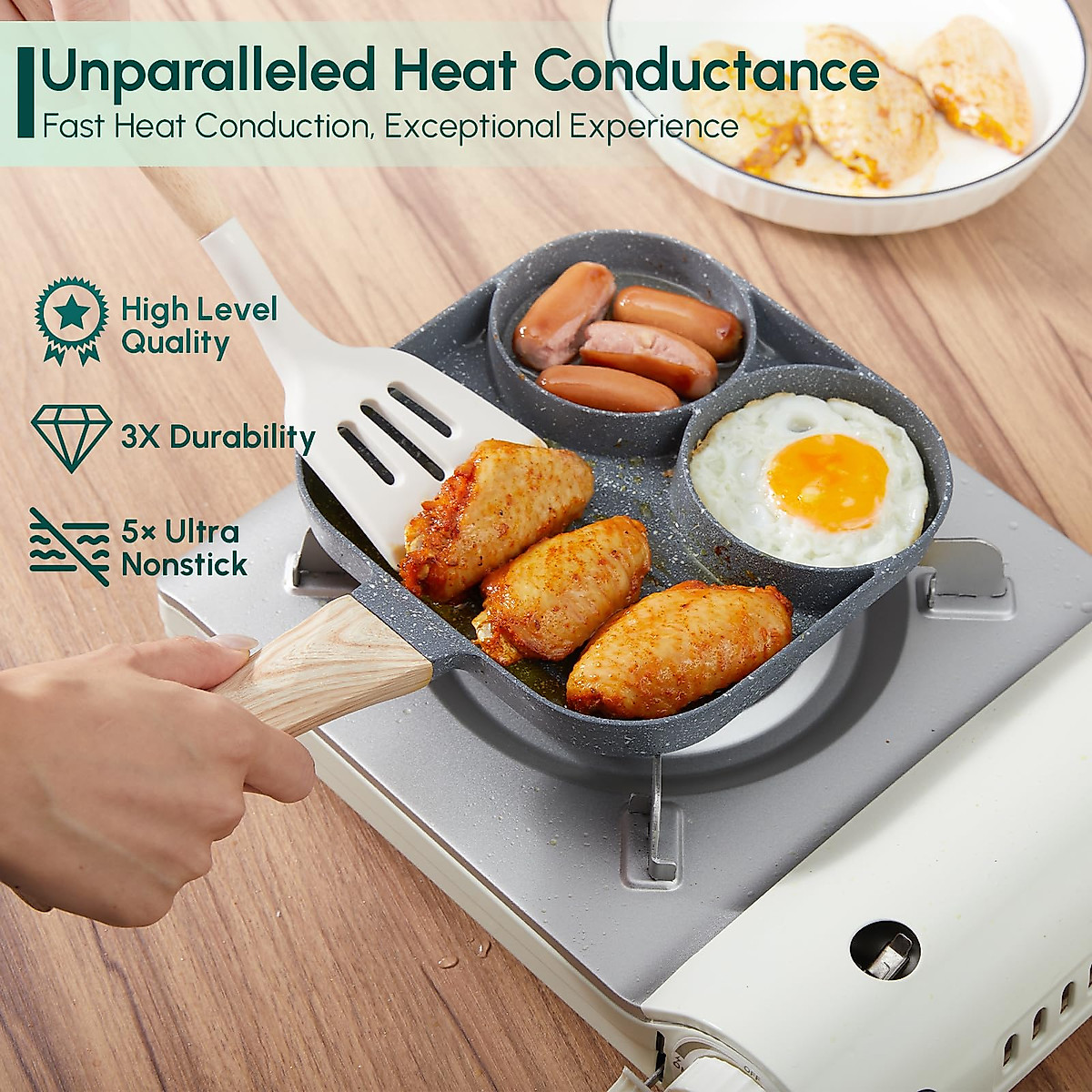 HorizonNest Egg Frying Pan Nonstick: 2 Cup Skillet for frying Eggs, Pancake, Omelet, Steak, etc. Perfect for Breakfast. Suitable for Gas Stove & Induction Compatible