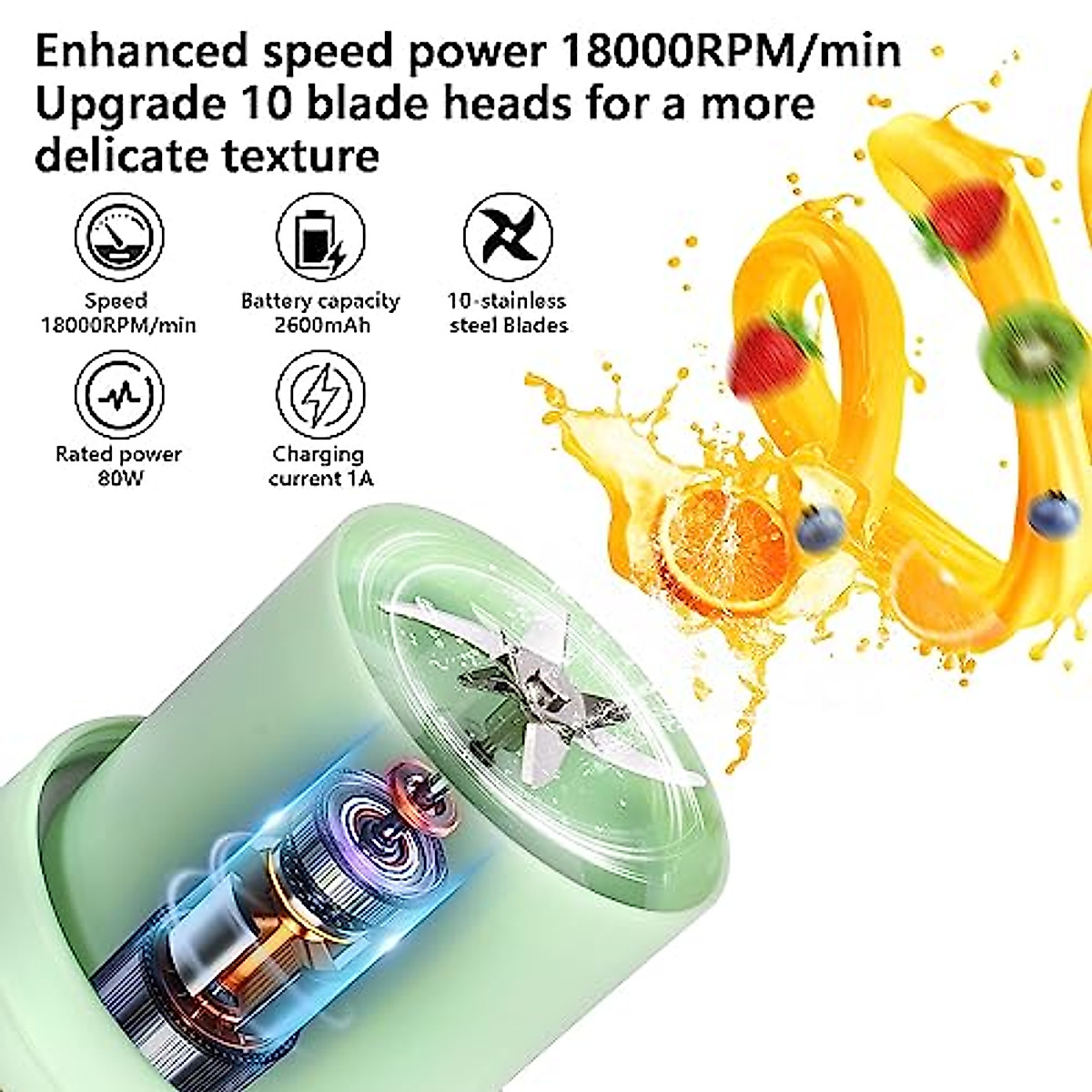 Portable Blender, 2023 New Big Belly Bottle, 500 ML Bottle Blender with 10 Blades, USB Rechargeable, 17 Oz To-Go Cups and Spout Lids, for Kitchen, Home, Travel, for Shakes and Smoothies，BPA-Free