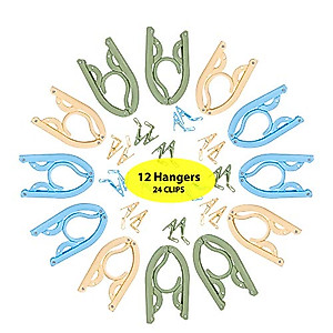 BestofTech 12 Pack Portable Lightweight Folding Hangers with Clips | Foldable | Slide Proof | Durable | Drying Rack | for Adult and Baby Clothes