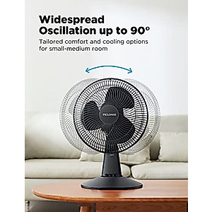 PELONIS Table Fan 12-Inch Oscillating Table Fan Small Portable Electric Plug-In Desk Fan 3-Speeds Adjustable Tilt Head for Bedroom and Office Black