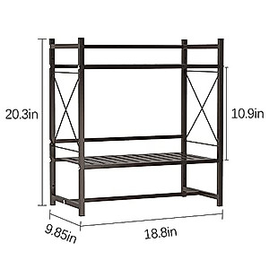 TZAMLI 2-Tier Towel Rack Wall Mounted Bathroom Shelves with Towel Bar, Floating Shelves Over Toilet, Metal Storage Shelf Shower Organizer, Brown