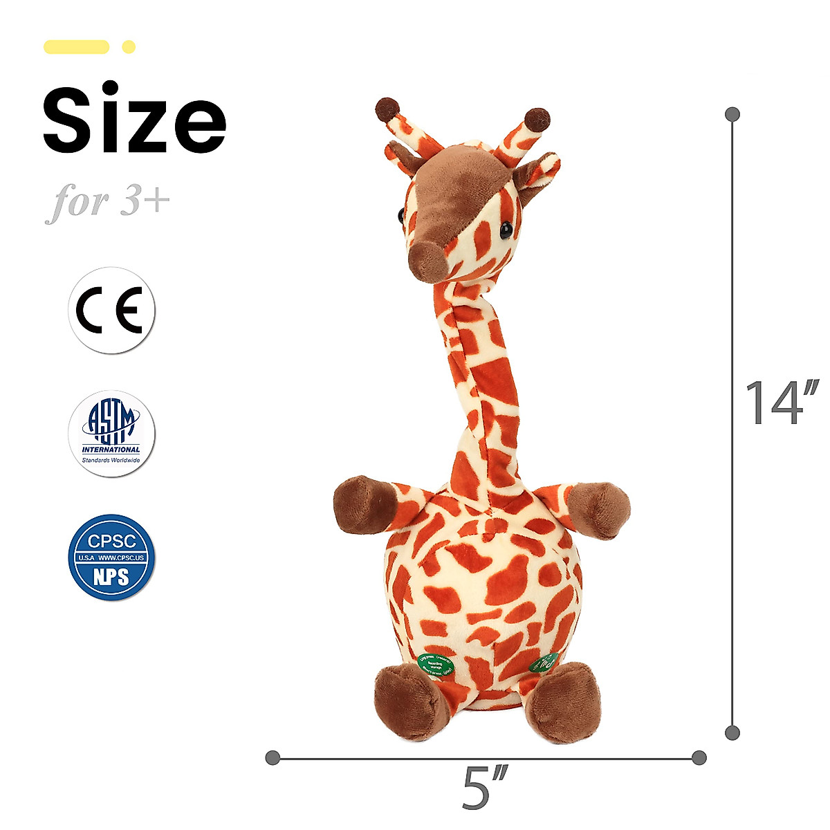 Easfan Dancing Singing Giraffe Repeat What You Say Talking Stuffed Animal Funny Interactive Electric Toy Mimicking Speaking Recording Musical Plush Gifts for Kids,14"