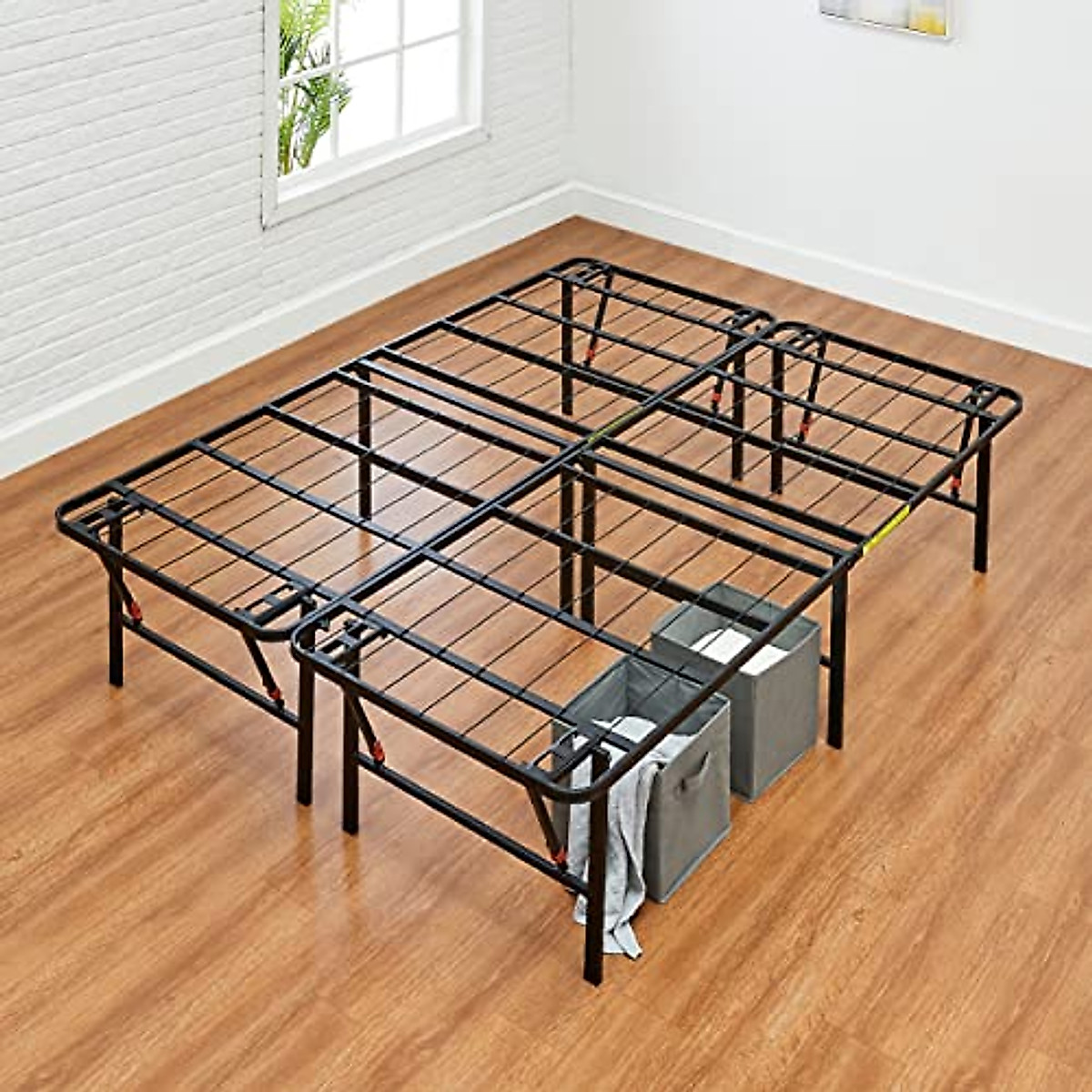Amazon Basics Foldable Metal Platform Bed Frame with Tool Free Setup, 18 Inches High, King, Black