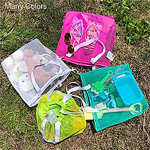 hsmyank Resuable 4Pack Cute Mesh Tote Pool Bags,Mesh Beach Bags With Drawsting For Gym,Travel,Picnic Or Laundry (white handle 2)