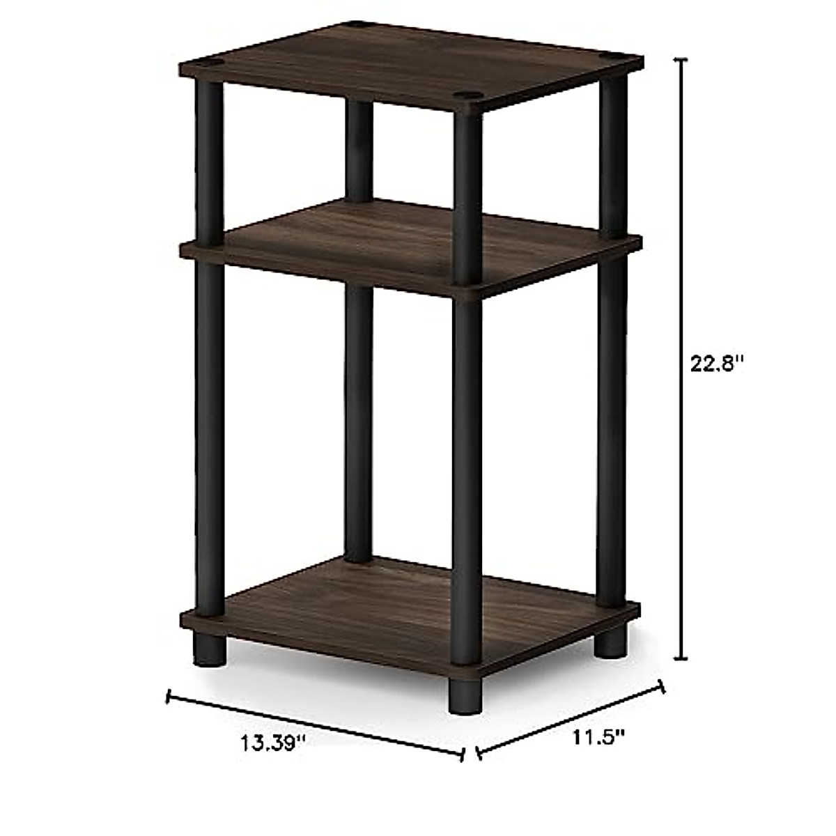 Furinno Just 3-Tier Turn-N-Tube End Table / Side Table / Night Stand / Bedside Table with Plastic Poles, 1-Pack, Columbia Walnut/Black