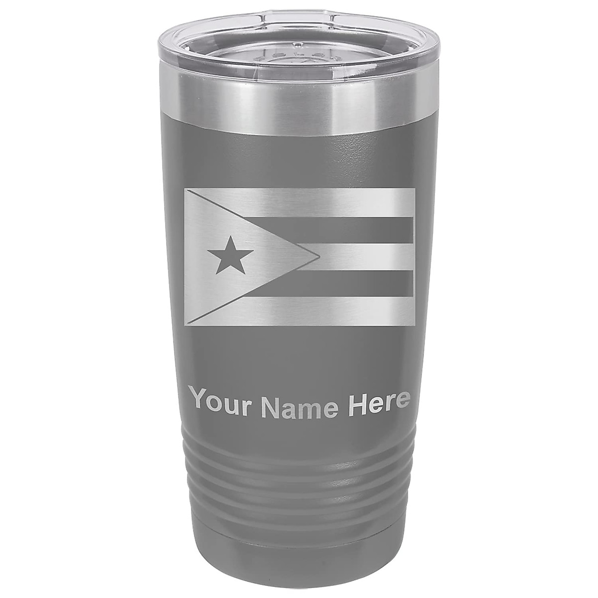 LaserGram 20oz Vacuum Insulated Tumbler Mug, Flag of Puerto Rico, Personalized Engraving Included (Gray)