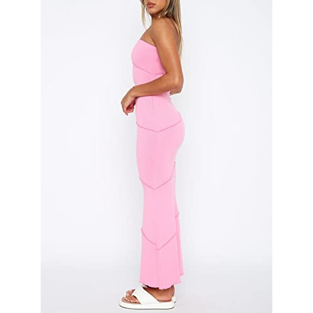 Women Sexy Strapless Maxi Tube Dress Off Shoulder Bodycon Long Dress Cut Out Open Back Party Dress Y2K Clubwear